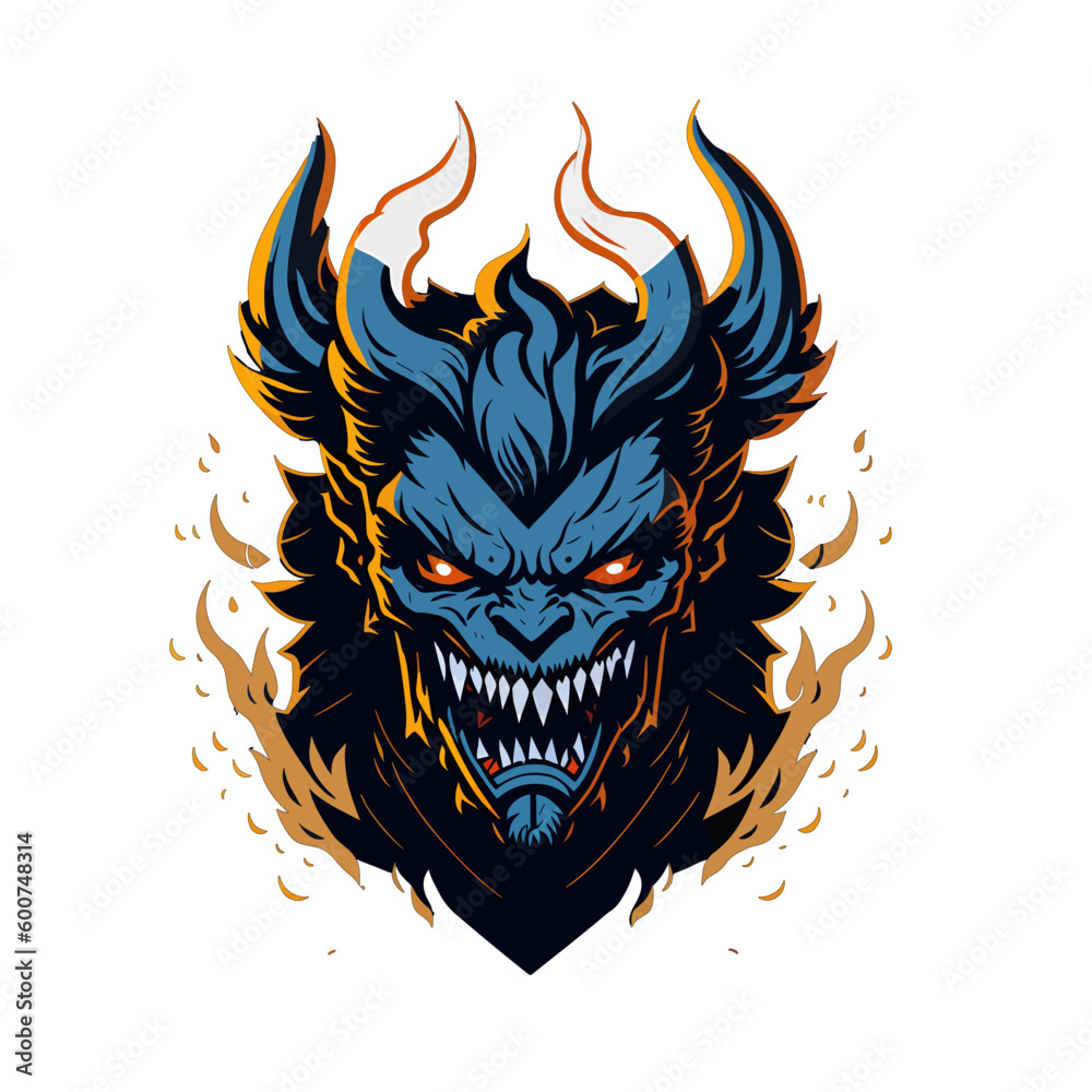 Fiery Demon Mascot Logo: Aggressive Face of Your E-Sport Team ...
