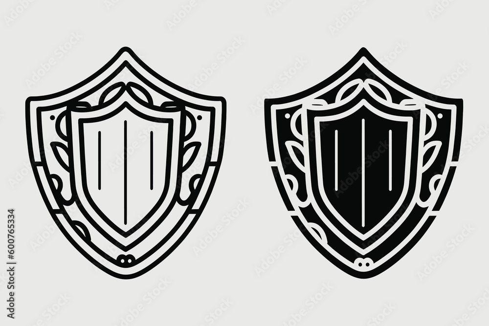 Shield vector, Shield outline style line art, medieval shield, Royal ...