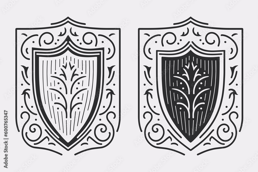Shield vector, Shield outline style line art, medieval shield, Royal ...