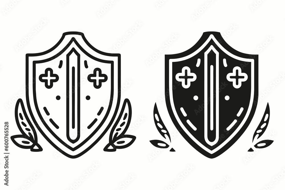 Shield vector, Shield outline style line art, medieval shield, Royal ...