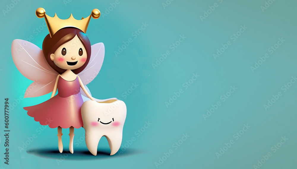 3d cute cartoon tooth Fairy character, flat vector illustration, copy ...