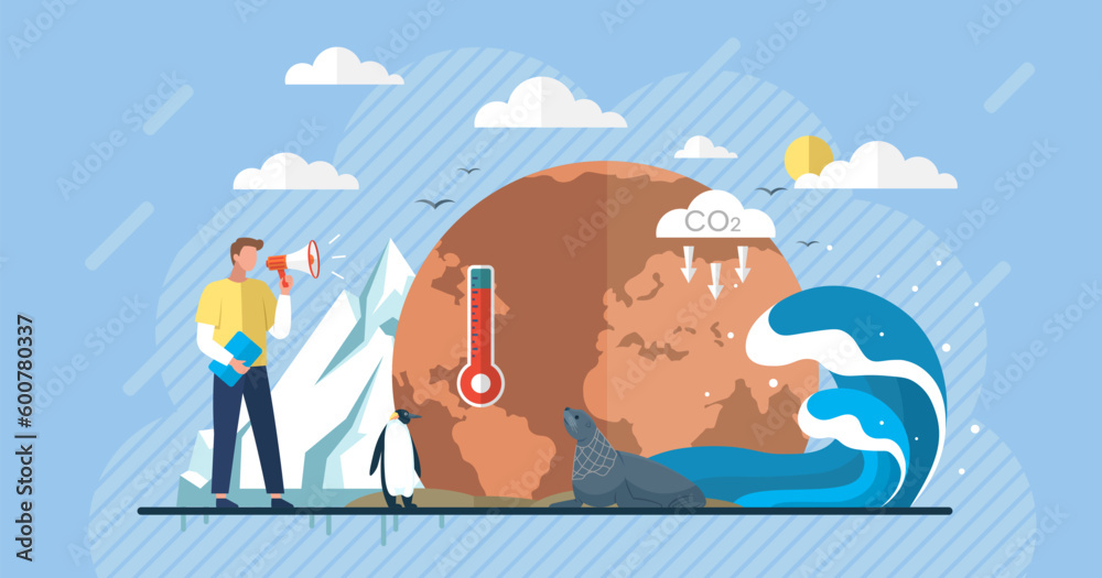 Tsunami with big waves over planet. Rising water levels on Earth lead ...