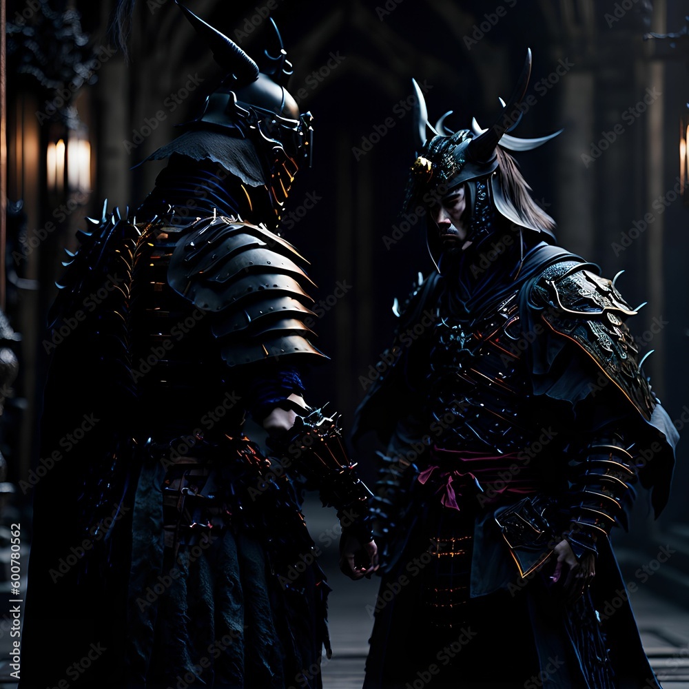 Illustration of Knight and Japanese samurai warrior in heavy armor ...