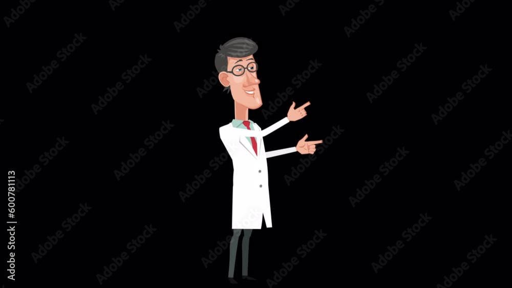Cartoon young doctor character pointing fingers gesture animation with ...