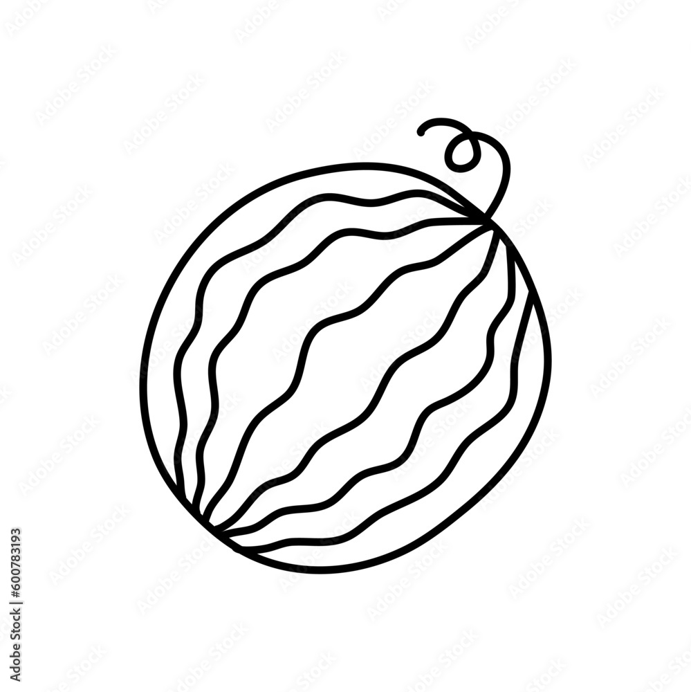 Watermelon. Food icon. Black and white doodle cartoon, vector ...
