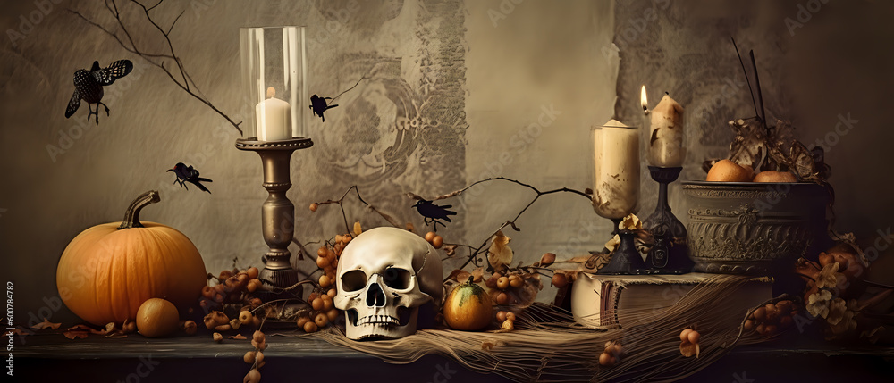 Dark macabre Skull still life background - generative AI - dark art ...