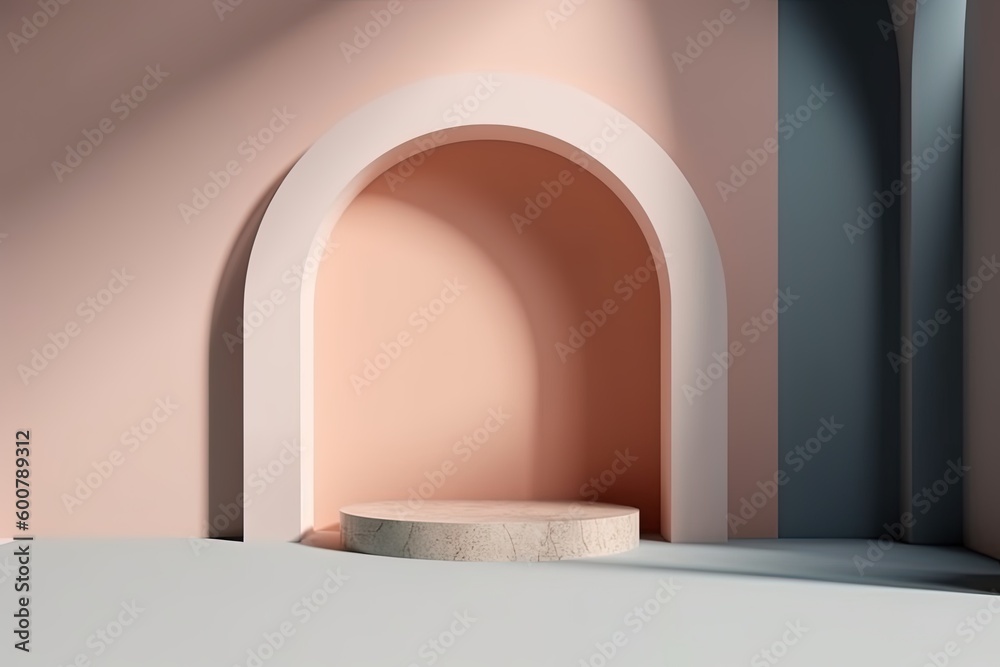 Podium with wall arch background for product presentation mock up for ...