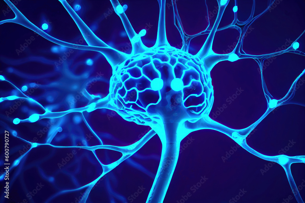 active neuron brain cells with tumor, electrical chemical light signals ...