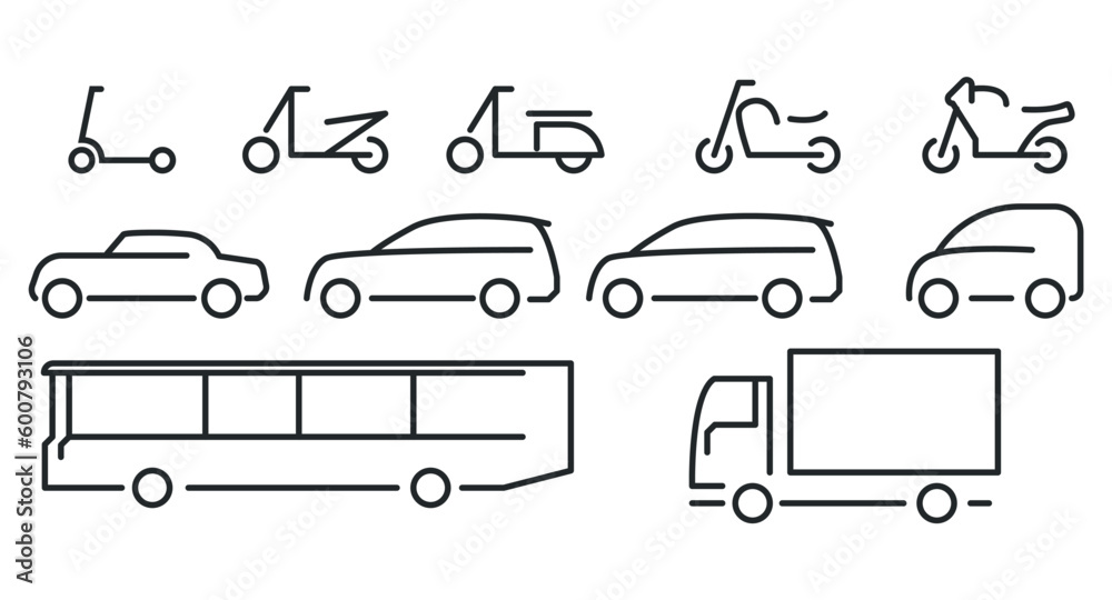 Big set of car outline icons, different modes of transport Stock Vector ...