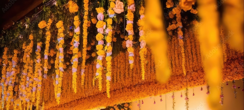 elegant and decorative zendu flower garland wallpaper for hindu culture ...