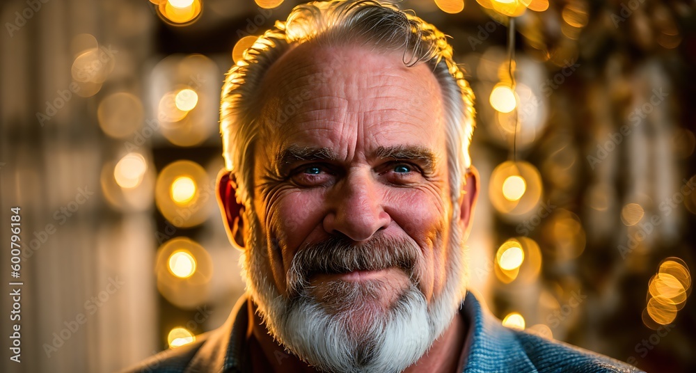 ภาพประกอบสต็อก Old man with grey beard and blue shirt looking into the ...