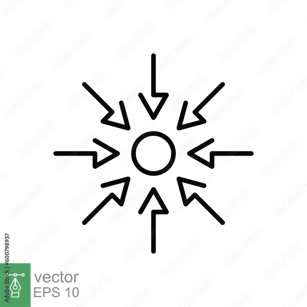 Specific icon. Simple outline style. Concentrate, focus, circle, arrow ...
