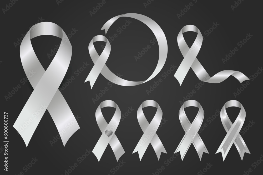 Silver awareness ribbon used to represent many causes including brain ...