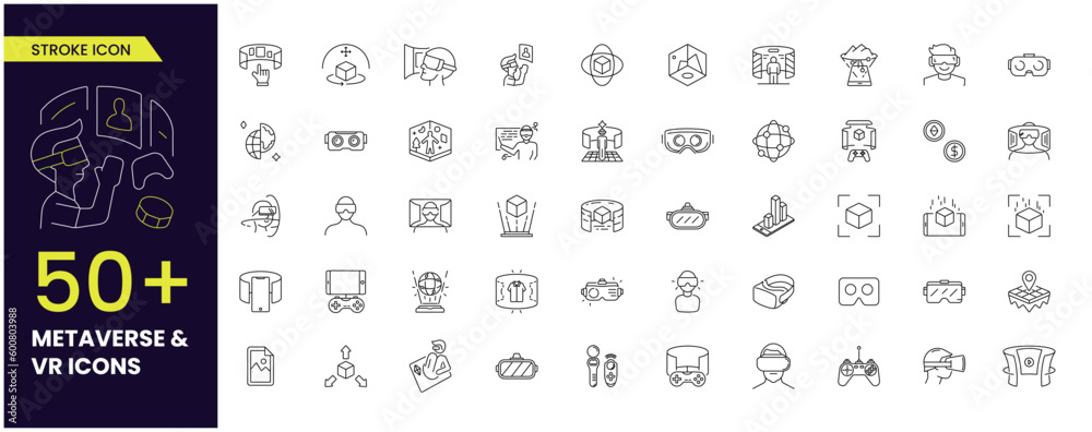 Metaverse line icon set. Included the icons as Virtual, World, Virtual ...