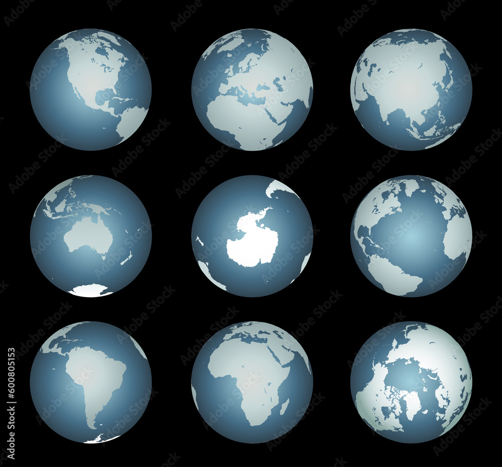World Continents(Vector). Accurate map onto a globe. Includes ...