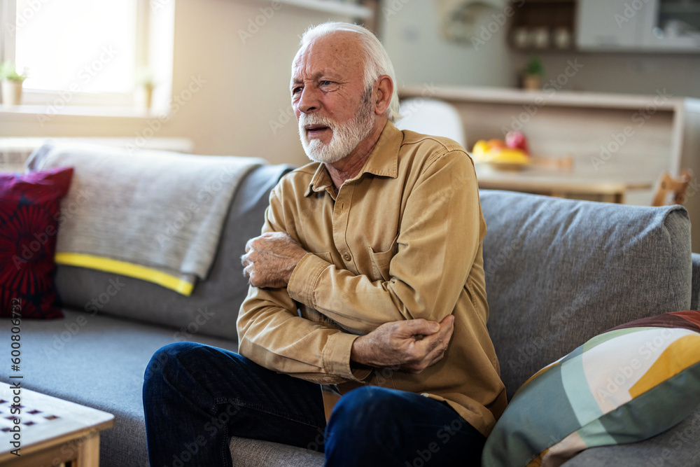 Man feeling elbow pain, sport injury, chronic rheumatism, health ...