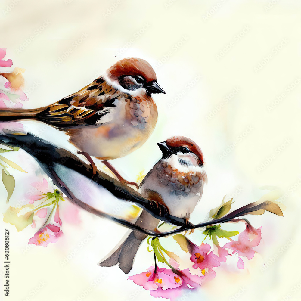 Sparrow in watercolor painting style.Generative AI design.. Stock ...