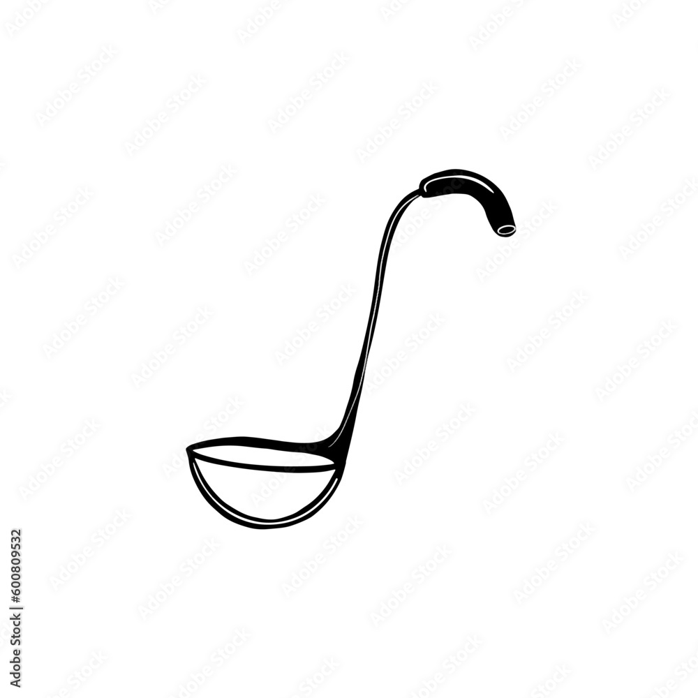 Vector sketch hand drawn ladle silhouette, doodle art with black lines ...