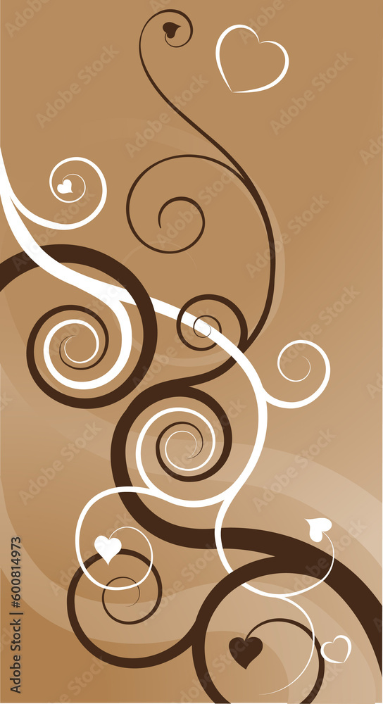 A heart swirls abstract background. Two vines, one brown one white ...