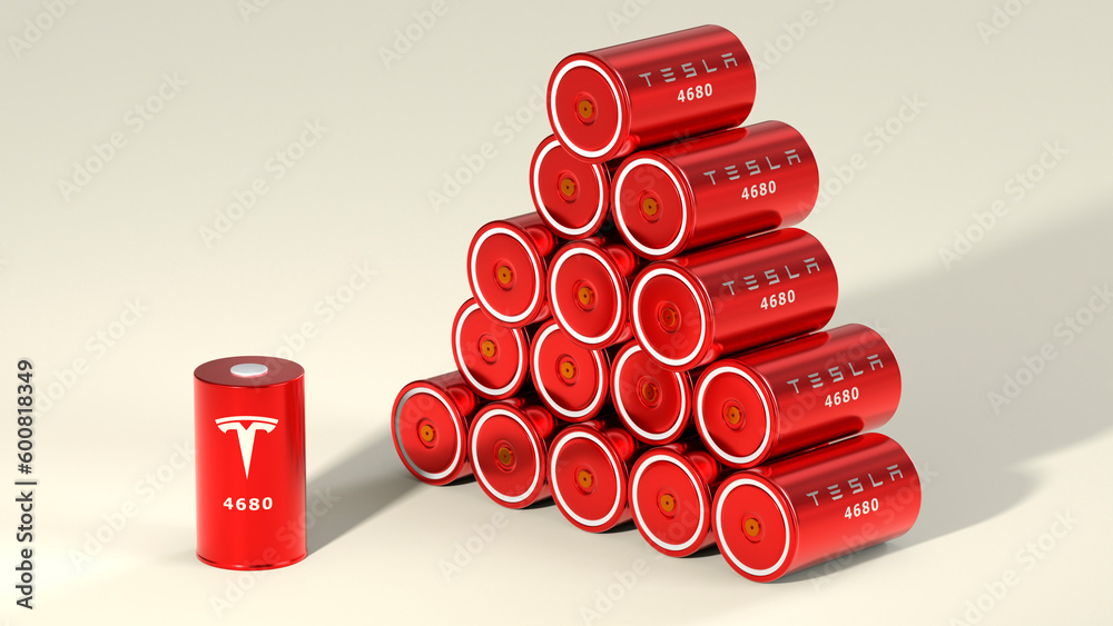 red 4680 Tesla battery pack, production High-capacity accumulator ...