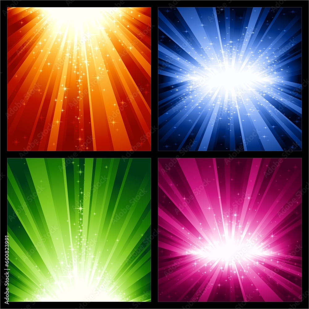 4 different light bursts with magic stars in 4 interchangeable color ...