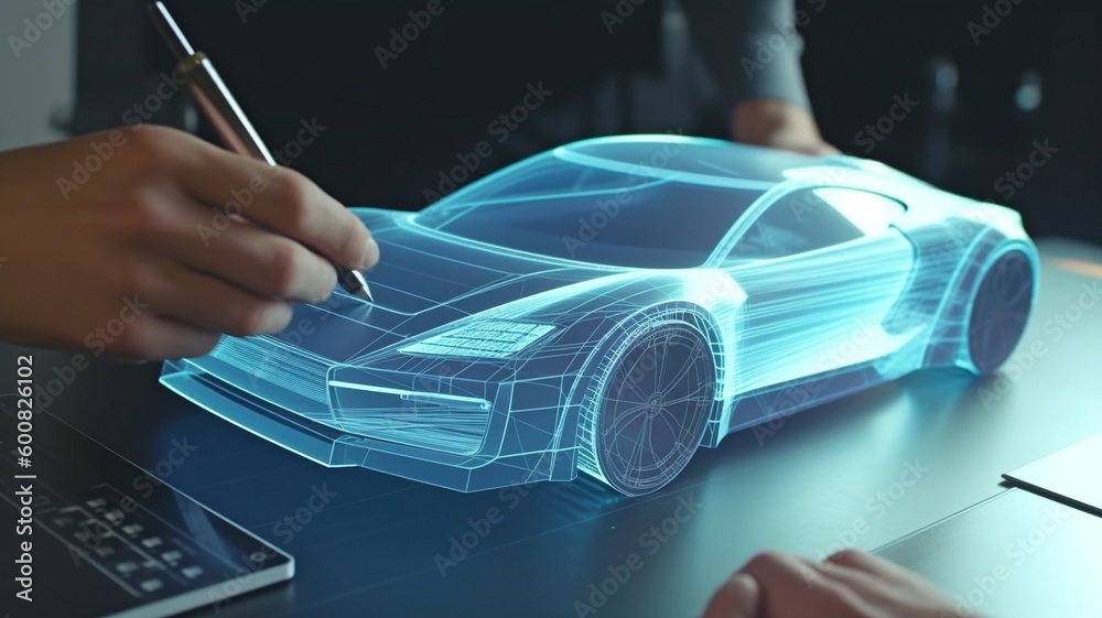 Engineers working on automobile design are using a holographic tablet ...