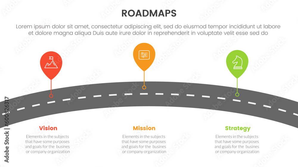 business roadmaps process framework infographic 3 stages with curve ...