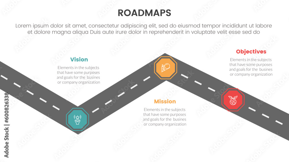 business roadmaps process framework infographic 3 stages with turning ...