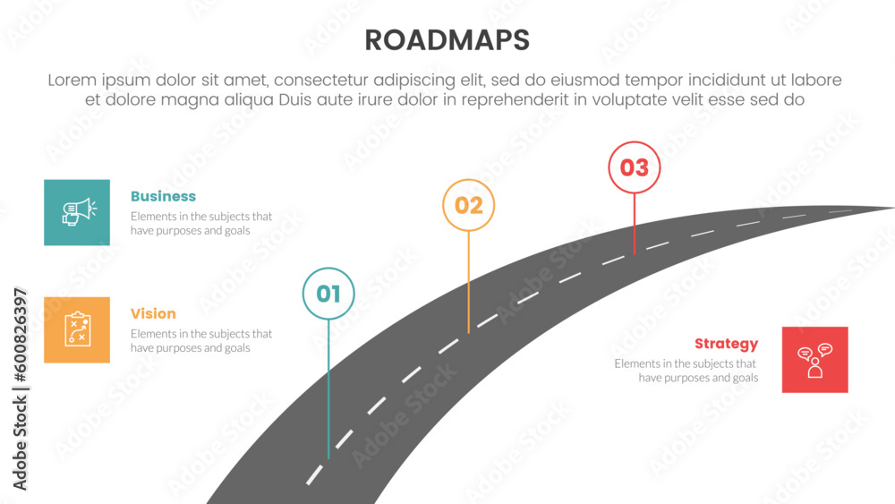 business roadmaps process framework infographic 3 stages with long ...