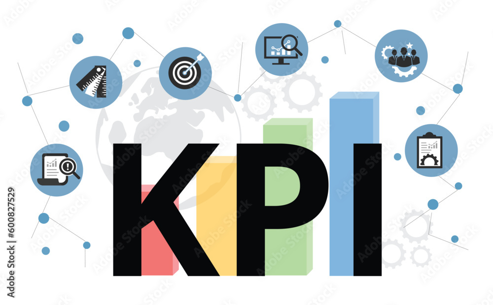 KPI: key performance indicator words, typography design with icons and ...