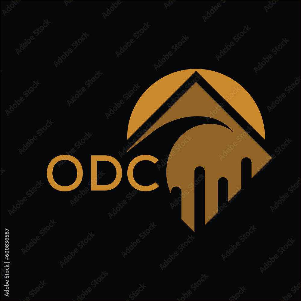 ODC golden color letter logo. ODC golden image on black background ...