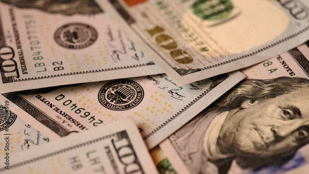 Cash money background. 100 dollar bills close up tracking. Us national ...