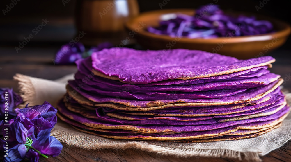 Ube tortillas, purple sweet potato ube halaya tortilla - pile of ube ...