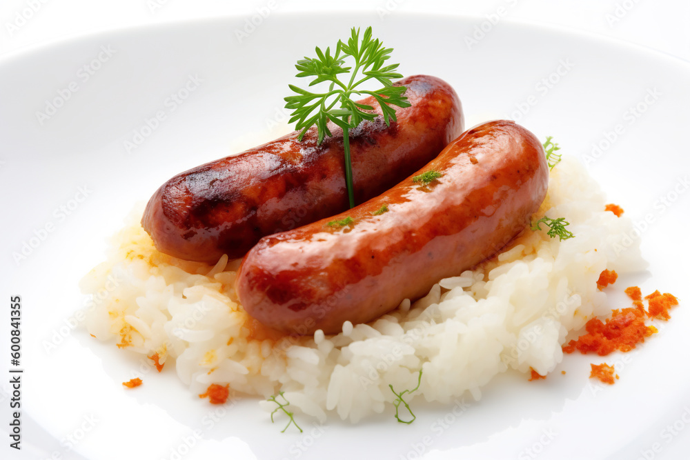 Longganisa, sweet or spicy sausage from Philippines served with garlic ...