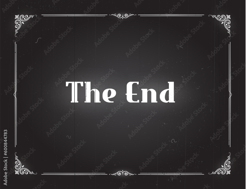Film end screen with borders, vintage silent movie cinema background ...