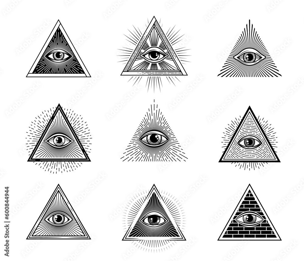 Vektorová grafika „Illuminati or mason pyramid eye, occult providence symbol, vintage mystic ...