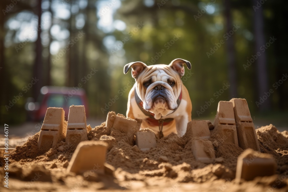 Medium shot portrait photography of a curious bulldog building a ...