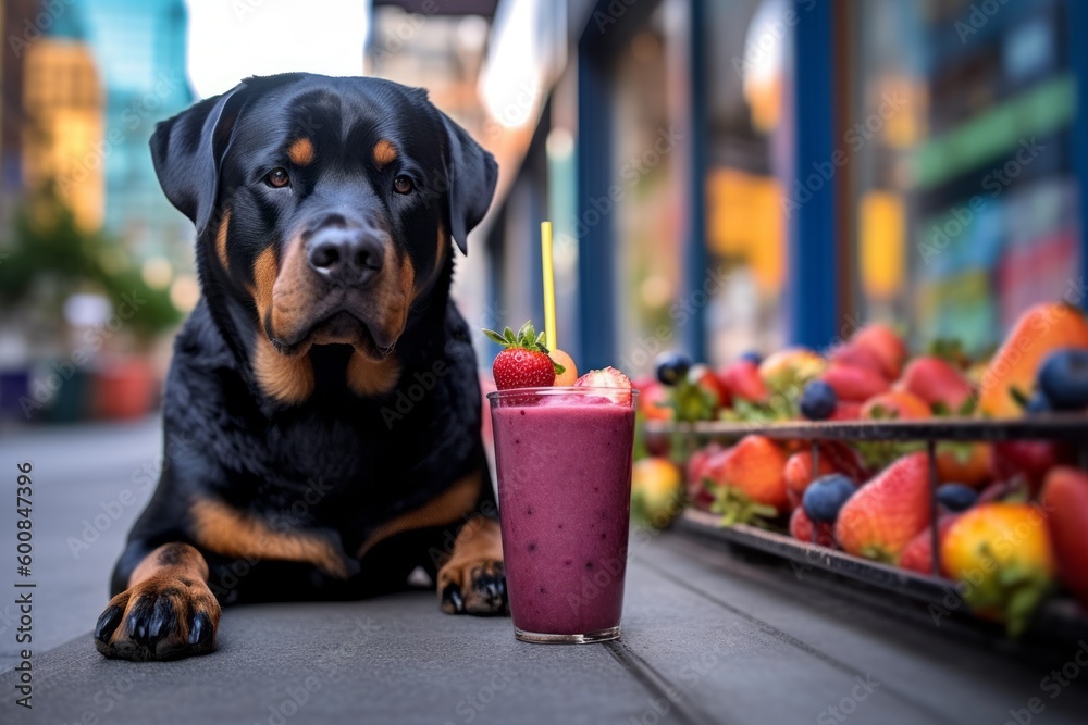 Medium shot portrait photography of an aggressive rottweiler having a ...