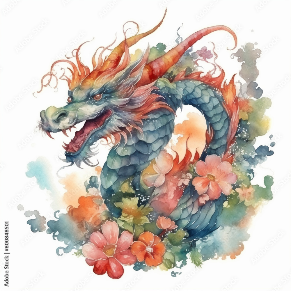 Japanese tattoo style, Dragon, full color ink, line art, white ...