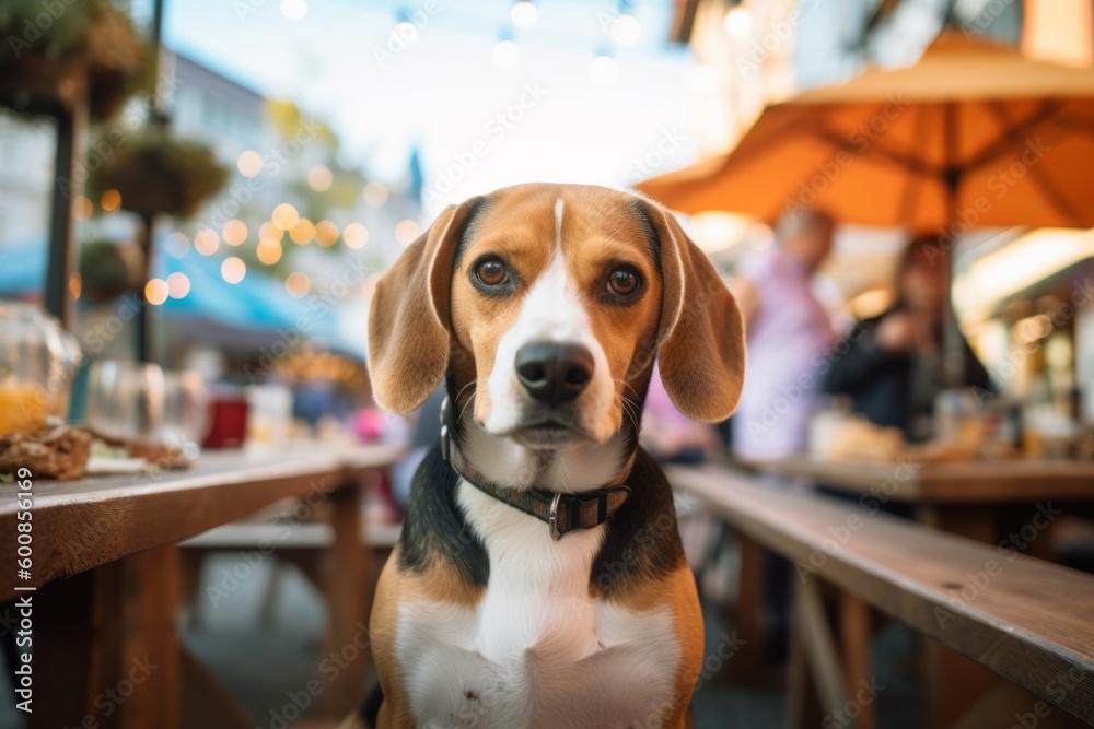 Medium shot portrait photography of a curious beagle being at a farmer ...