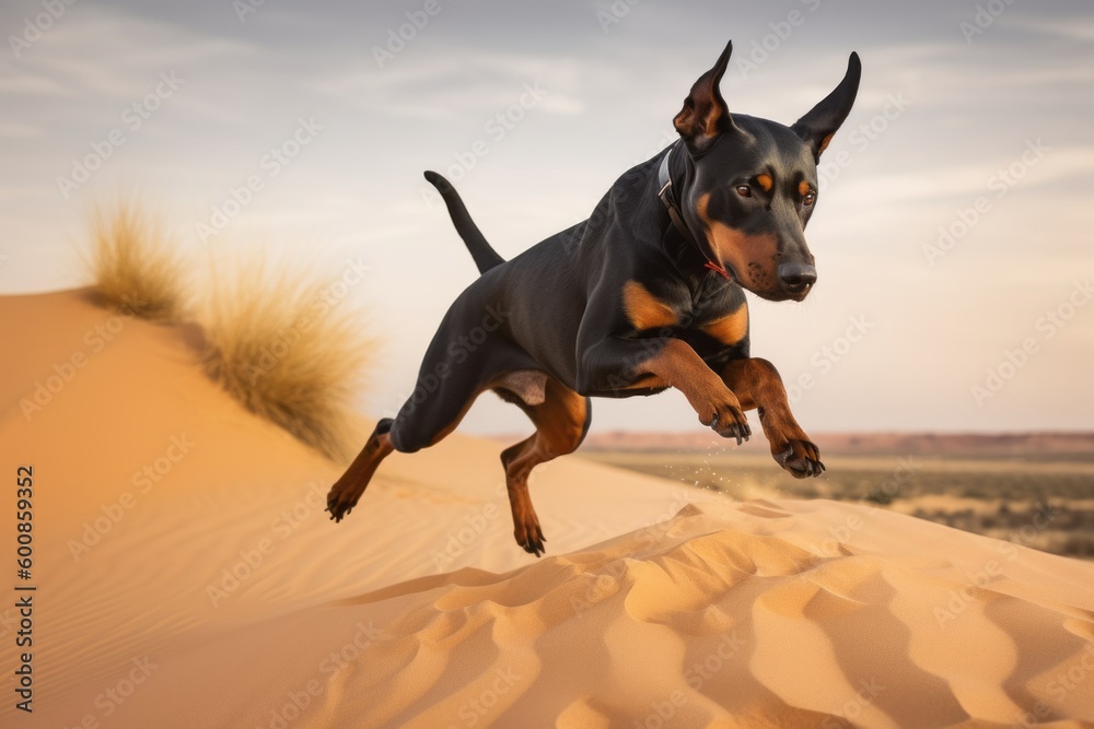 Full-length portrait photography of an aggressive doberman pinscher ...