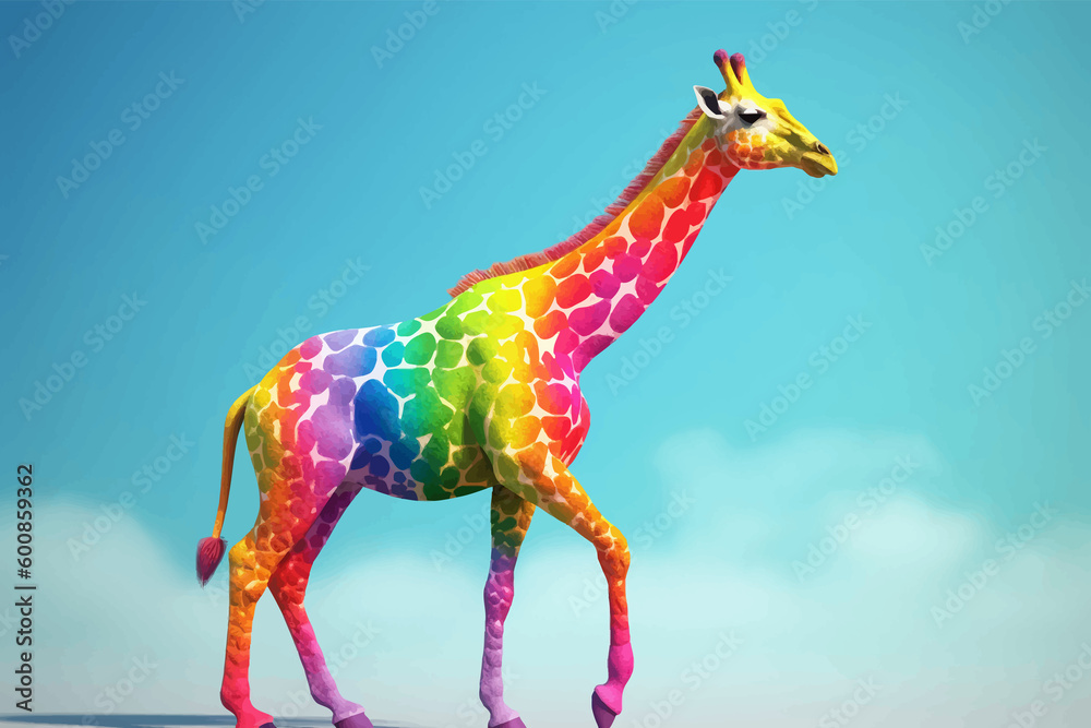 Cute Giraffe in rainbow colors isolated on a multicolored gradient ...