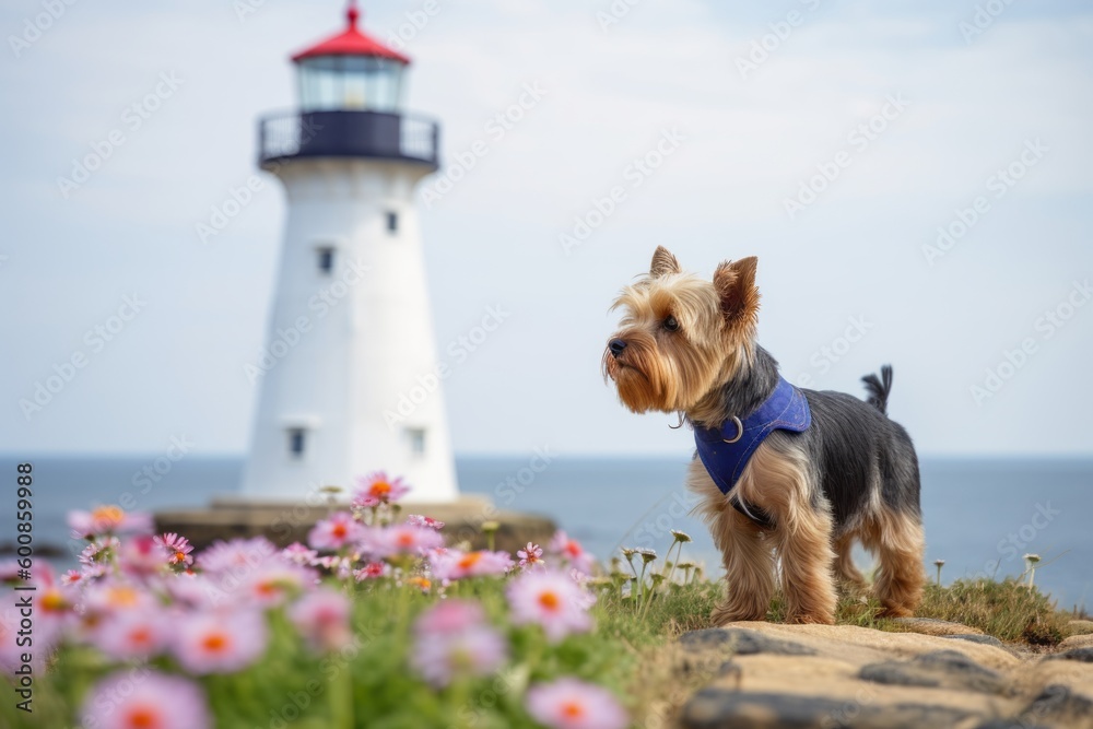 ภาพประกอบสต็อก Full-length portrait photography of a scared yorkshire ...