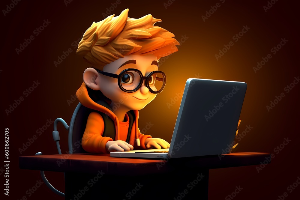 Portrait Of Successful Programmer Game Developer Or Coder Guy In Uses Computer Laptop For Work