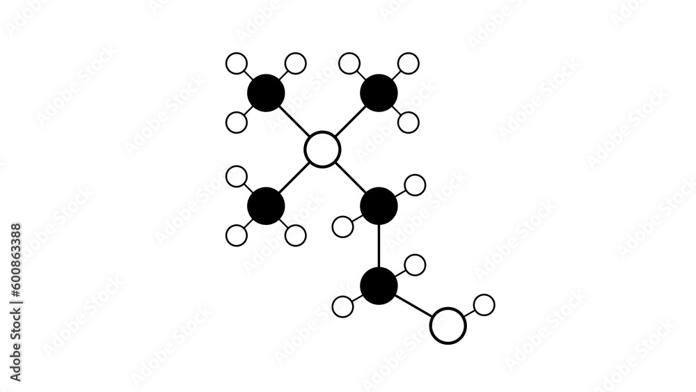 choline molecule, structural chemical formula, ball-and-stick model ...