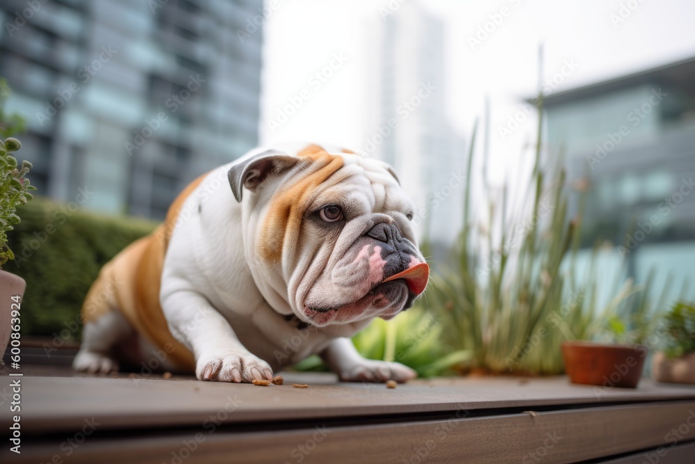 Environmental portrait photography of a happy bulldog being with a pet ...