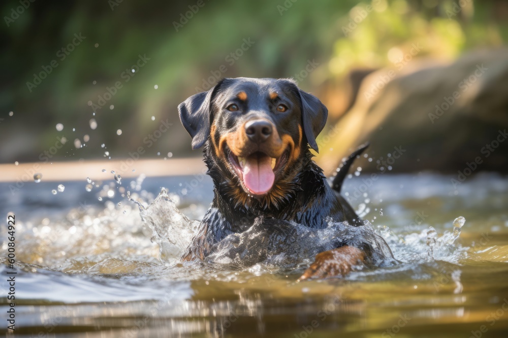 Medium shot portrait photography of an aggressive rottweiler shaking ...