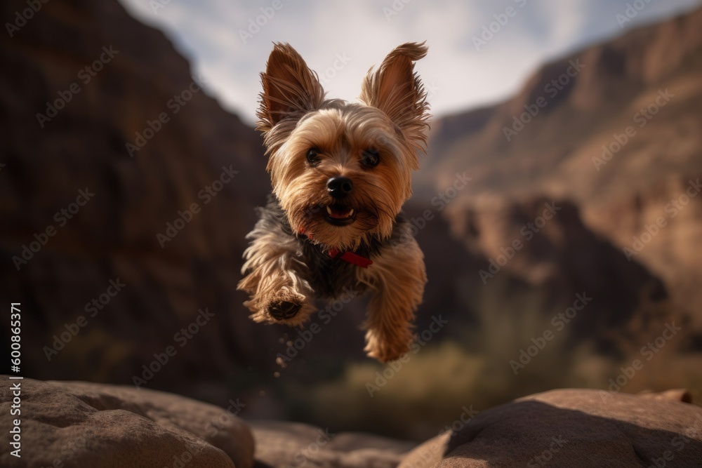 Full-length portrait photography of an aggressive yorkshire terrier ...