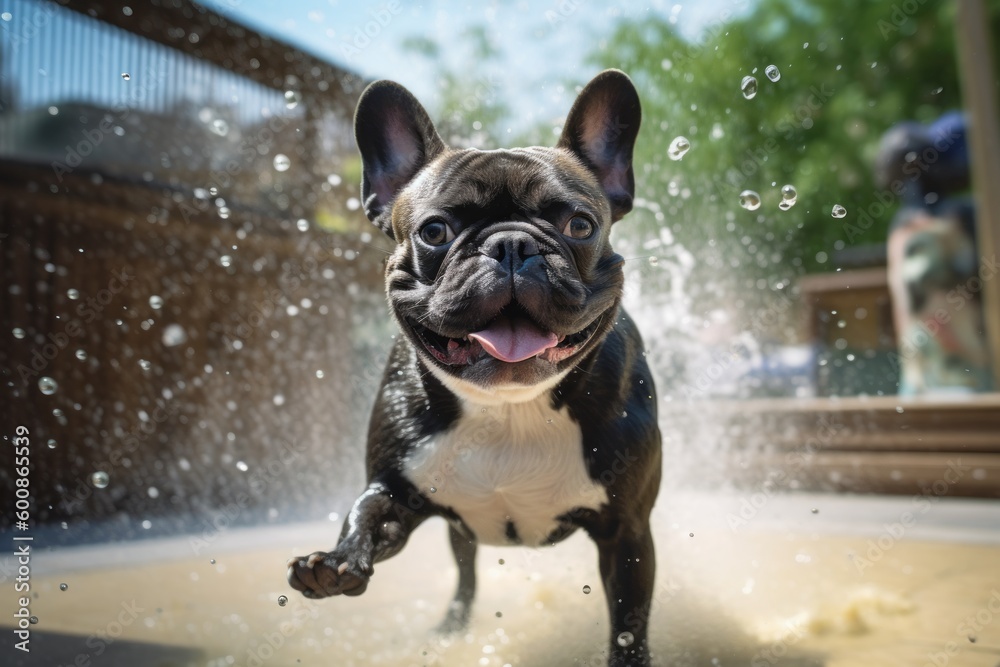 Group portrait photography of an aggressive french bulldog shaking off ...