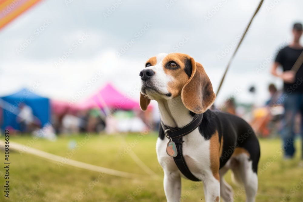 Environmental portrait photography of a scared beagle barking against ...